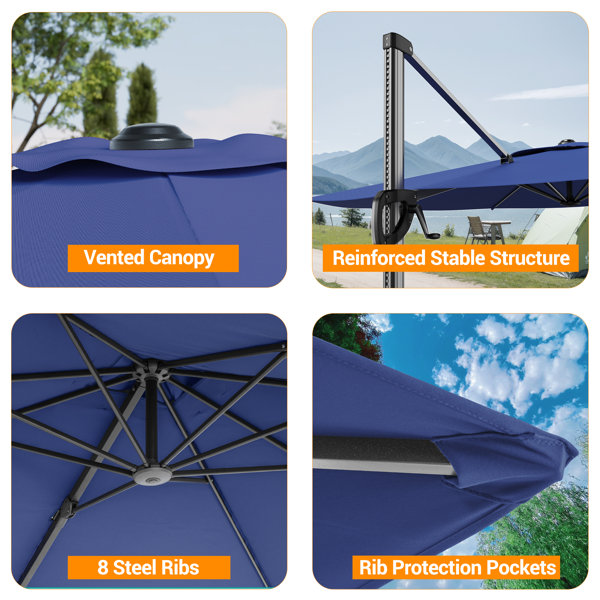 Arlmont & Co. 10x8FT Cantilever Patio Umbrella, Outdoor Rectangle Offset Sturdy Umbrellas 360 ...